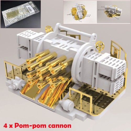 4pcs/set 1/200 Scale British 40mm Pom-Pom Cannon Kit Mounting Assembly ...