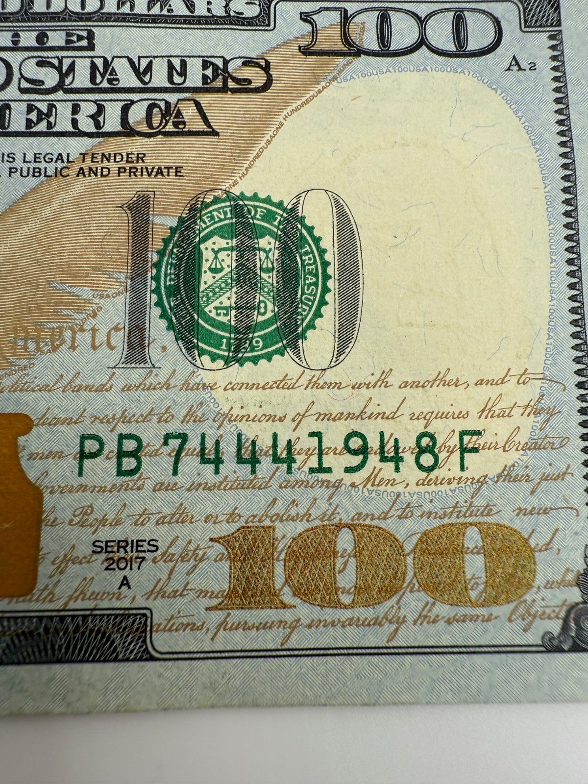 2017A $100 DOLLAR BILL FANCY BIRTHDAY/Annivers NOTE SERIAL NUMBER July ...