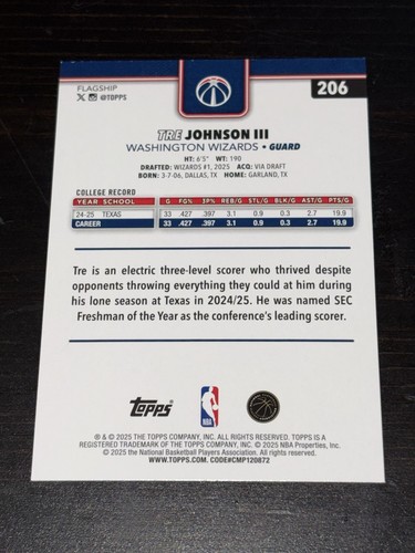 2025-26 Topps - Tre Johnson #206 Pink Diamante (RC) for sale online | eBay