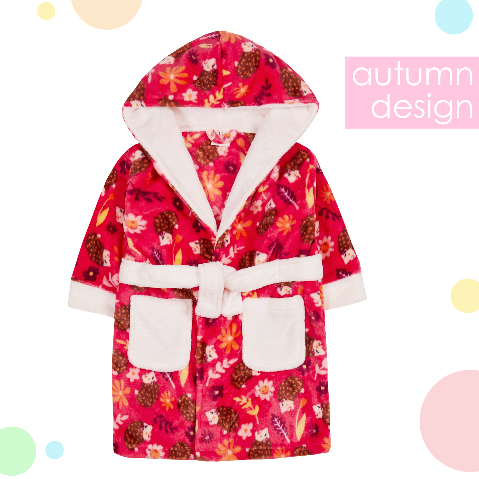 Personalised Girls Dressing Gown Hedgehog Autumn Robe Custom Name UK 2 ...