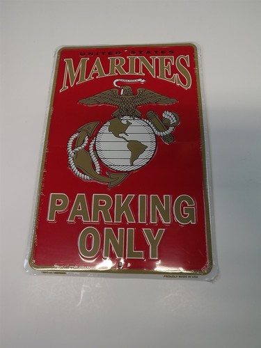 METAL PARKING SIGN USMC MARINES PARKING ONLY LOGO EMBOSSED MADE IN USA ...