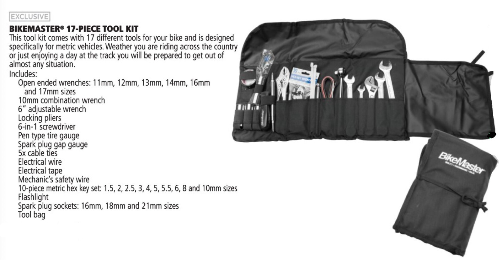 Universal Motorcycle Tool Kit, 17 Pc Metric Trail Tool Kit, Dirt Bike ...