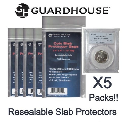 500 Resealable Coin Slab Protector Bags For NGC / PCGS Sleeves 2 3/4 x ...