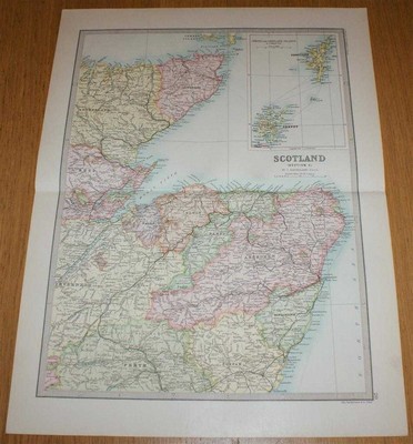 Map: 1890 Scotland, Thurso, Orkney Aberdeen etc. from Library Reference ...