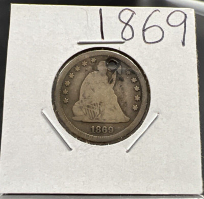 1869 P 25c Liberty Seated Quarter Coin VG Details HOLED - Key Date | eBay