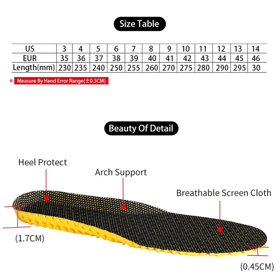 Work Boot Shoes Insoles Hiking Trainer Inner Soles Inserts Support ...