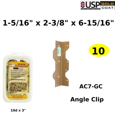 Angle Clip AC7-GC 1-5/16" X 6-15/16" USP Gold Coat - 10 pack | eBay