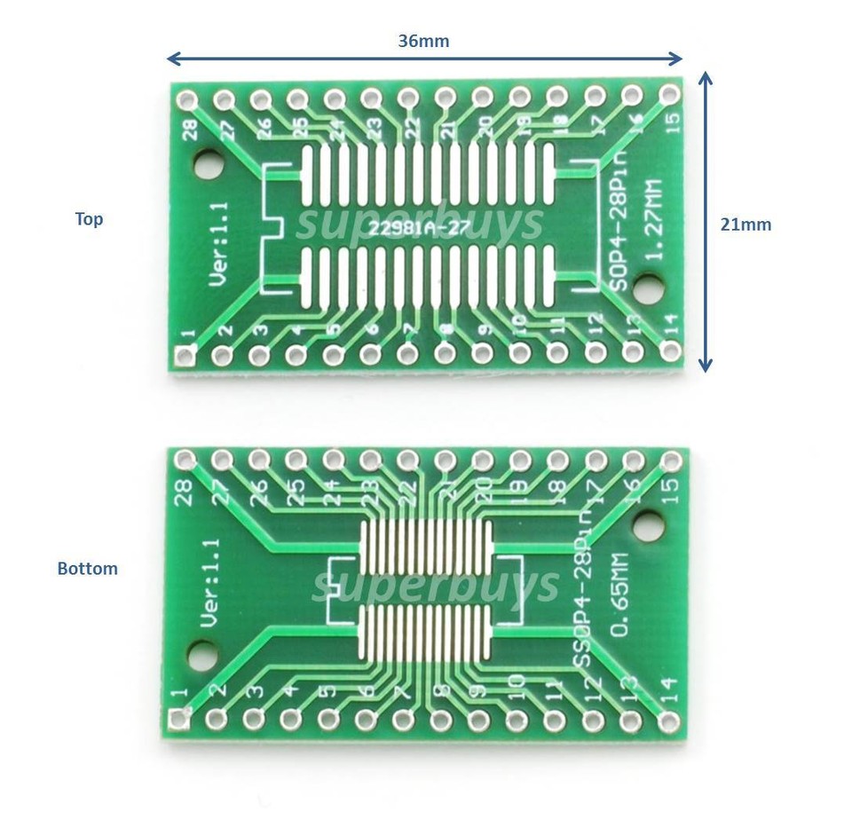 6pc TSSOP28 SSOP28 SOP SO Pin Board SMD to DIP28 Adapter Breakout ...