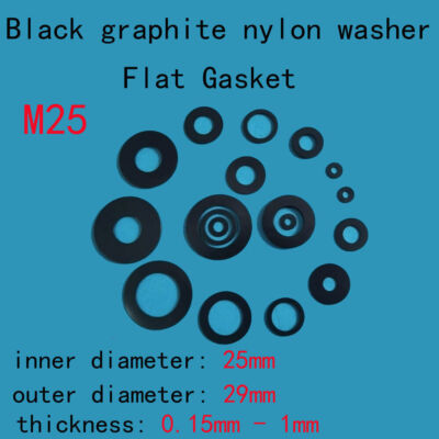 10pcs M25 Black Graphite Nylon Washers Flat Gasket 29mm OD 0.15mm-1mm ...