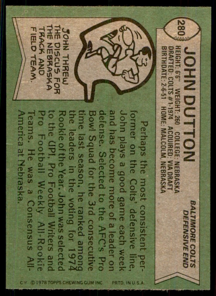 1978 Topps John Dutton b Baltimore Colts #280 | eBay