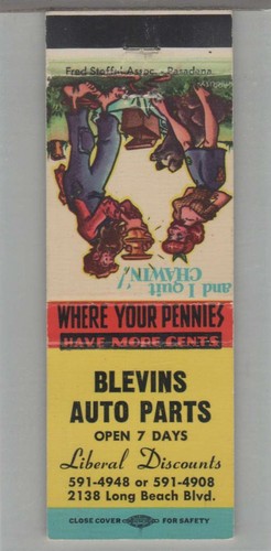 Matchbook Cover - Outhouse - Blevins Auto Parts Long Beach Blvd. | eBay