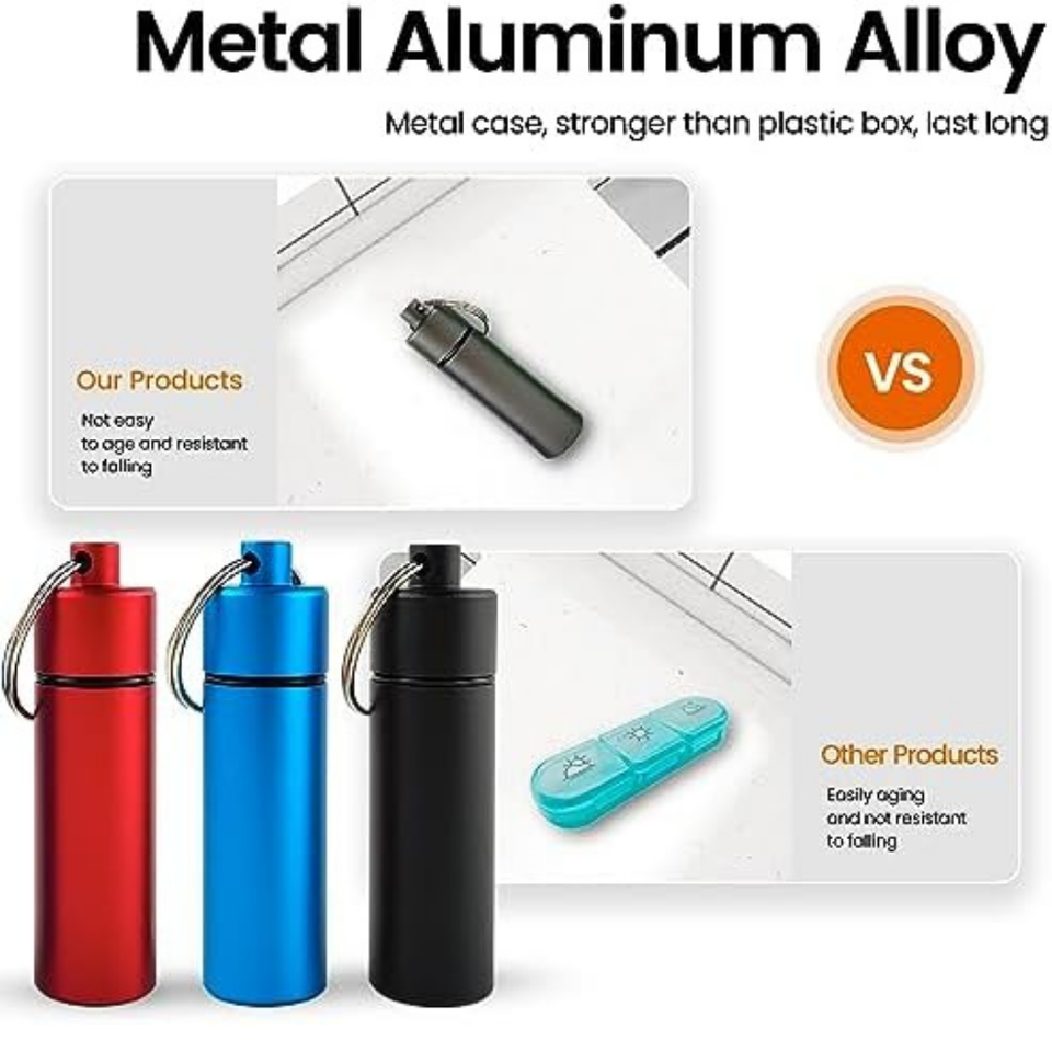 Keychain Medicine Pill Box Case Bottle Holder Waterproof Metal ...