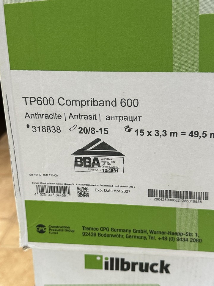 ILLBRUCK TP600 Compriband 20mm 5-10 Gap 5.6m roll Expanding Sealing ...