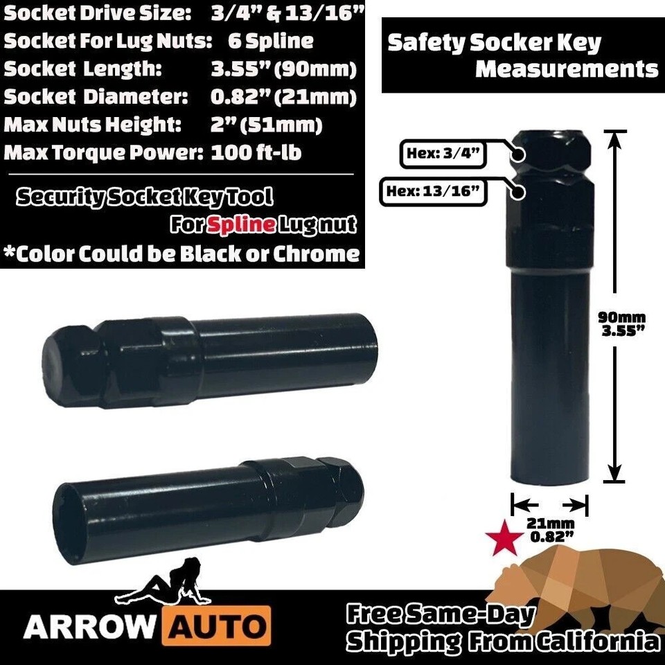 20x 1.4" Black M14x1.5 Spline Tuner Lug Nuts and 2 Keys Fit: Jeep Grand ...