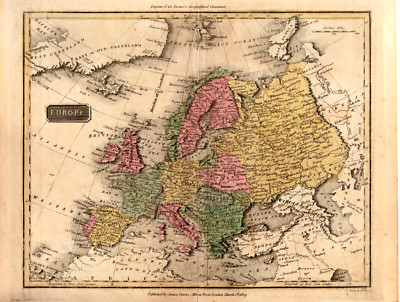 Europe map engraved for Evans Geographical Grammar, 1809, London, UK | eBay