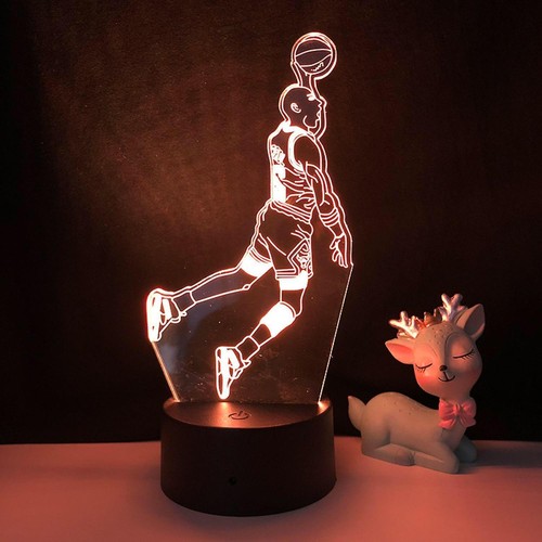 3D Acrylic LED Basketball Slam Dunk player sport 7 Colour Night Light ...