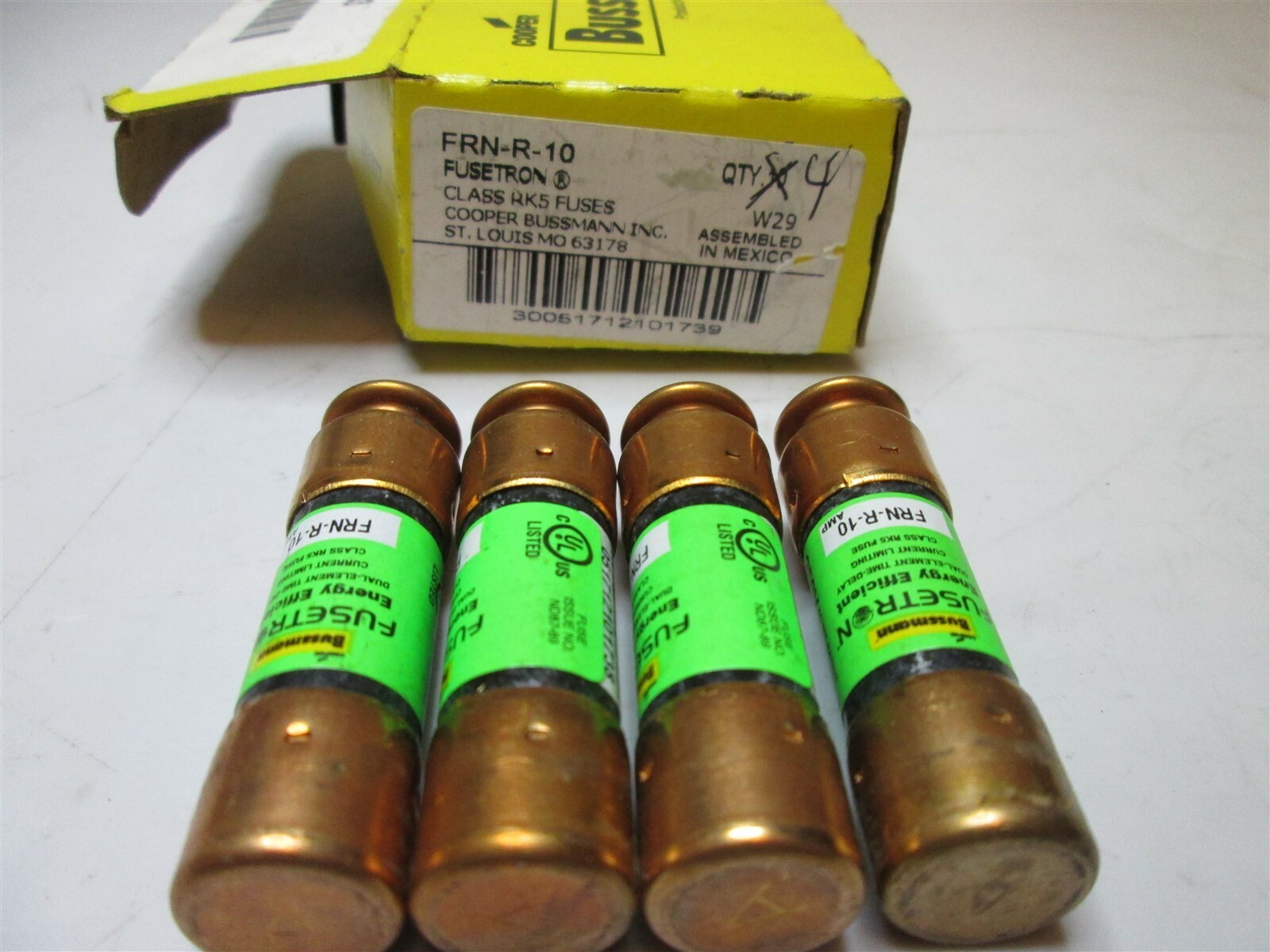 (4) BUSSMANN FRN-R-10 Nonindicating Time Delay Cylindrical 250VAC 10 ...