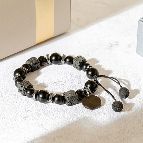 Black Bracelet Lava Square Volcanic Stone Bracelet Men's Matte Black ...