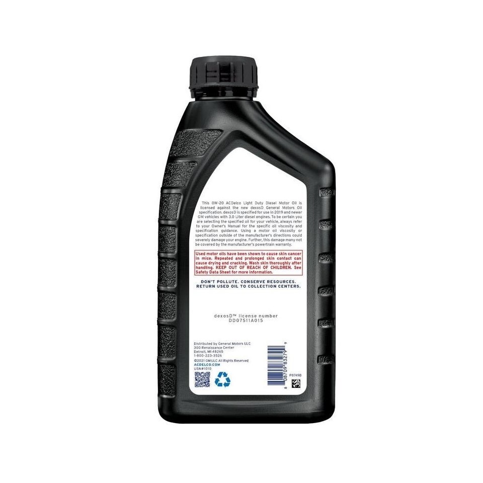 ACDelco GM Original Equipment 10-9277 (19370138) 0W-20 Diesel Motor Oil ...