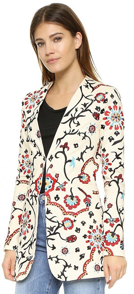 Alice + Olivia Chriselle Embroidered Long Jacket Floral Blazer Size 0 ...