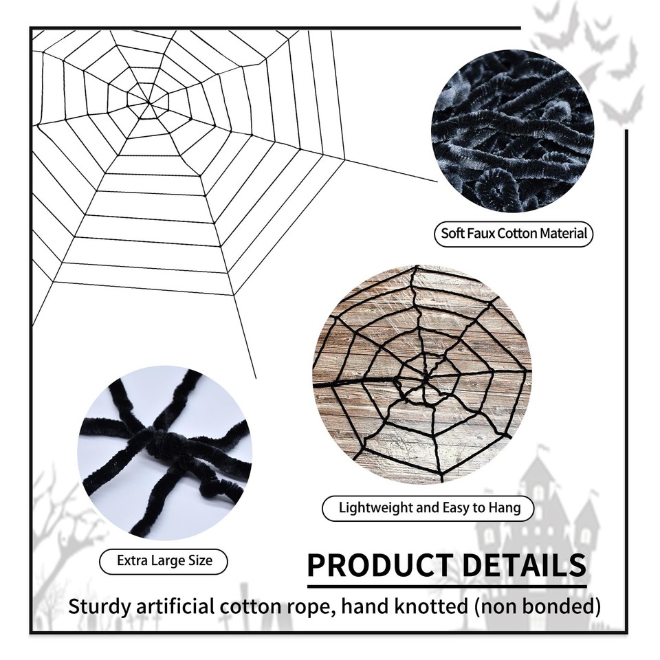Giant Spider Web Halloween Decorations - Realistic Spider String Rope ...