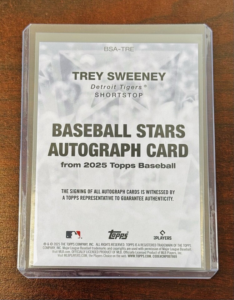 🔥2025 Topps Series 1 Baseball Stars Autograph Card Trey Sweeney RC ...