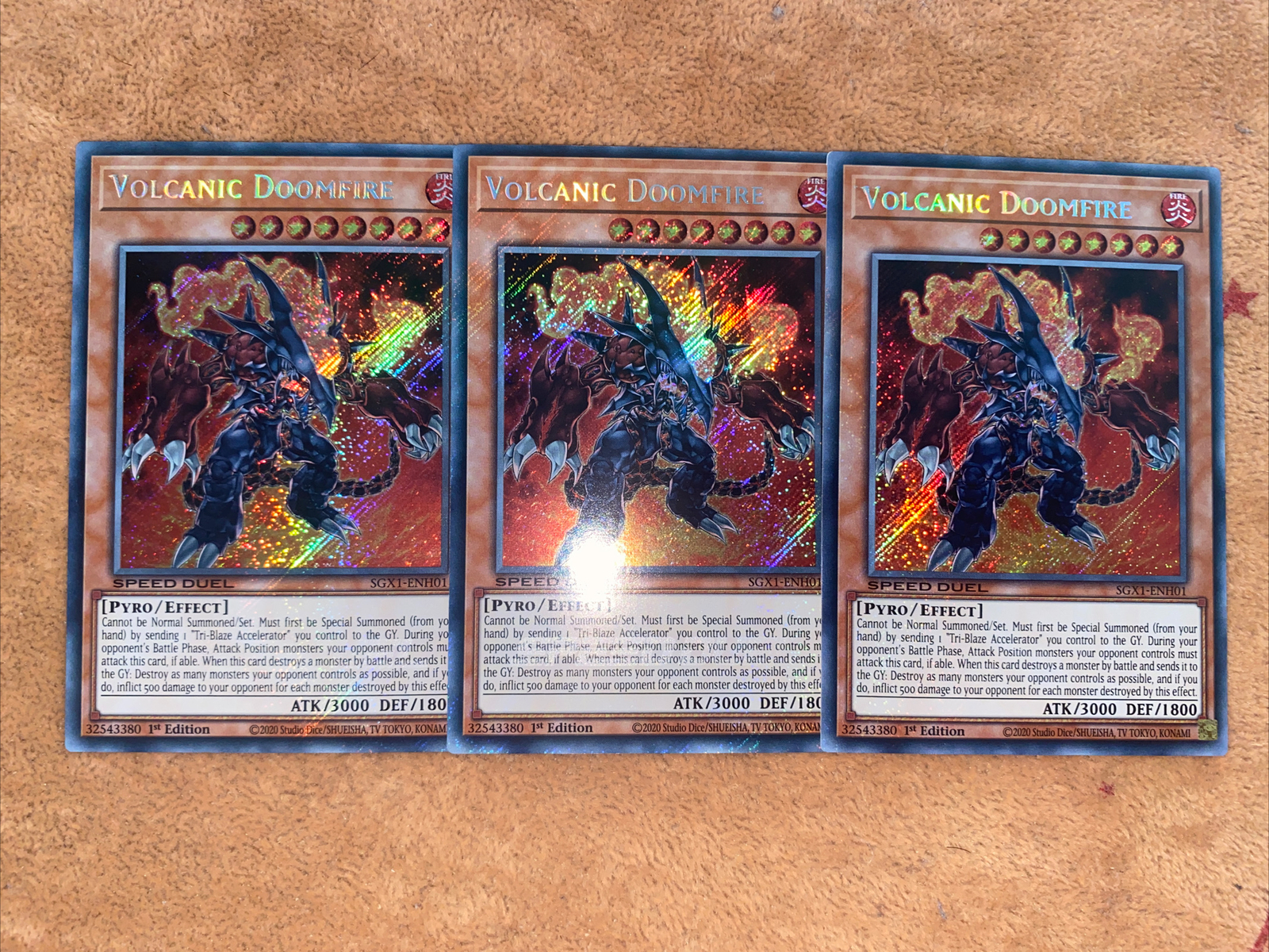 🔥 3x Yugioh Volcanic Doomfire SGX1-ENH01 Speed Duel SECRET RARE PLAYSET ...