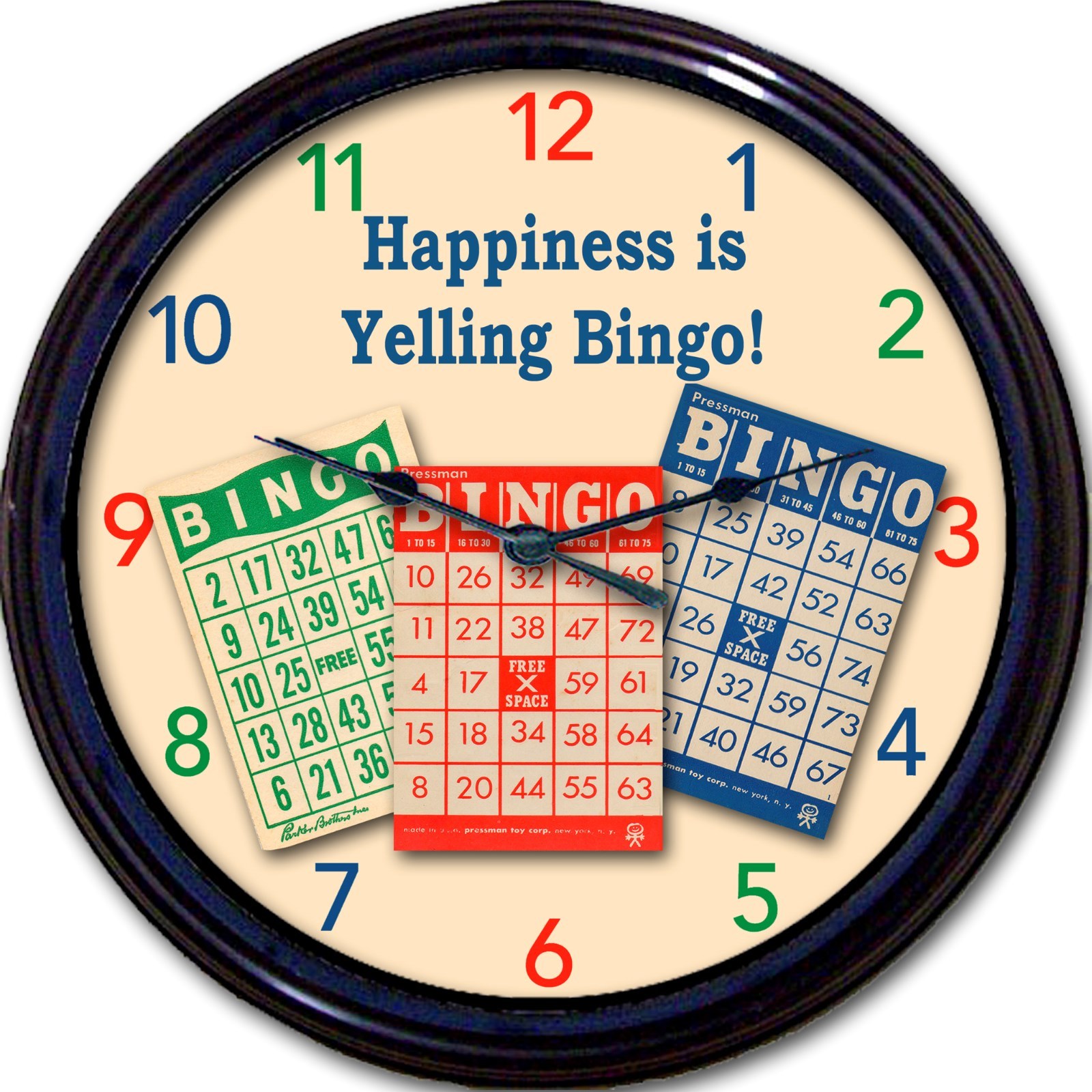 Bingo wall clock Bingo cards Happiness is yelling Bingo Board game New ...