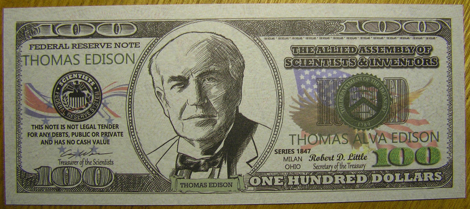 Thomas Edison 100 Dollars USA Money Bill Play Fun Gift Party Novelty ...