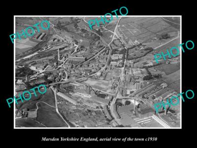 OLD POSTCARD SIZE PHOTO OF MARSDEN YORKSHIRE ENGLAND TOWN AERIAL VIEW ...