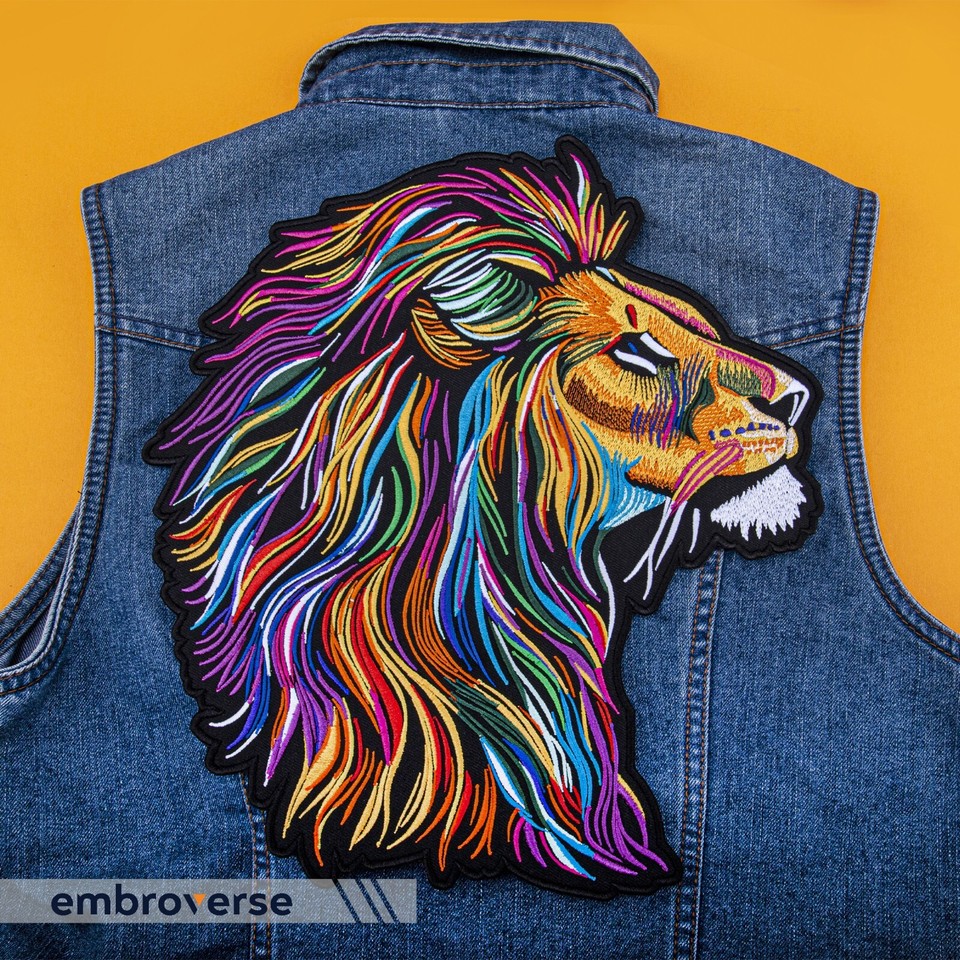 Colorful Lion Large Back Patch, Wild Animal King Head, Embroidered Iron ...