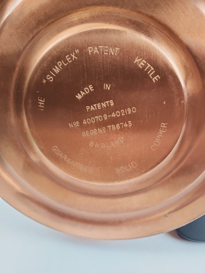 VTG The Simplex Patent Tea Kettle Solid Copper Made In England 400709 ...
