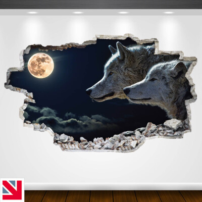 WOLVES MOON WOLF MOONLIGHT ANIMAL Wall Sticker Decal Vinyl Art A4 | eBay