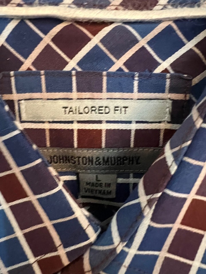 Johnston And Murphy Shirt Mens Large Tailored Fit Blue check Long ...