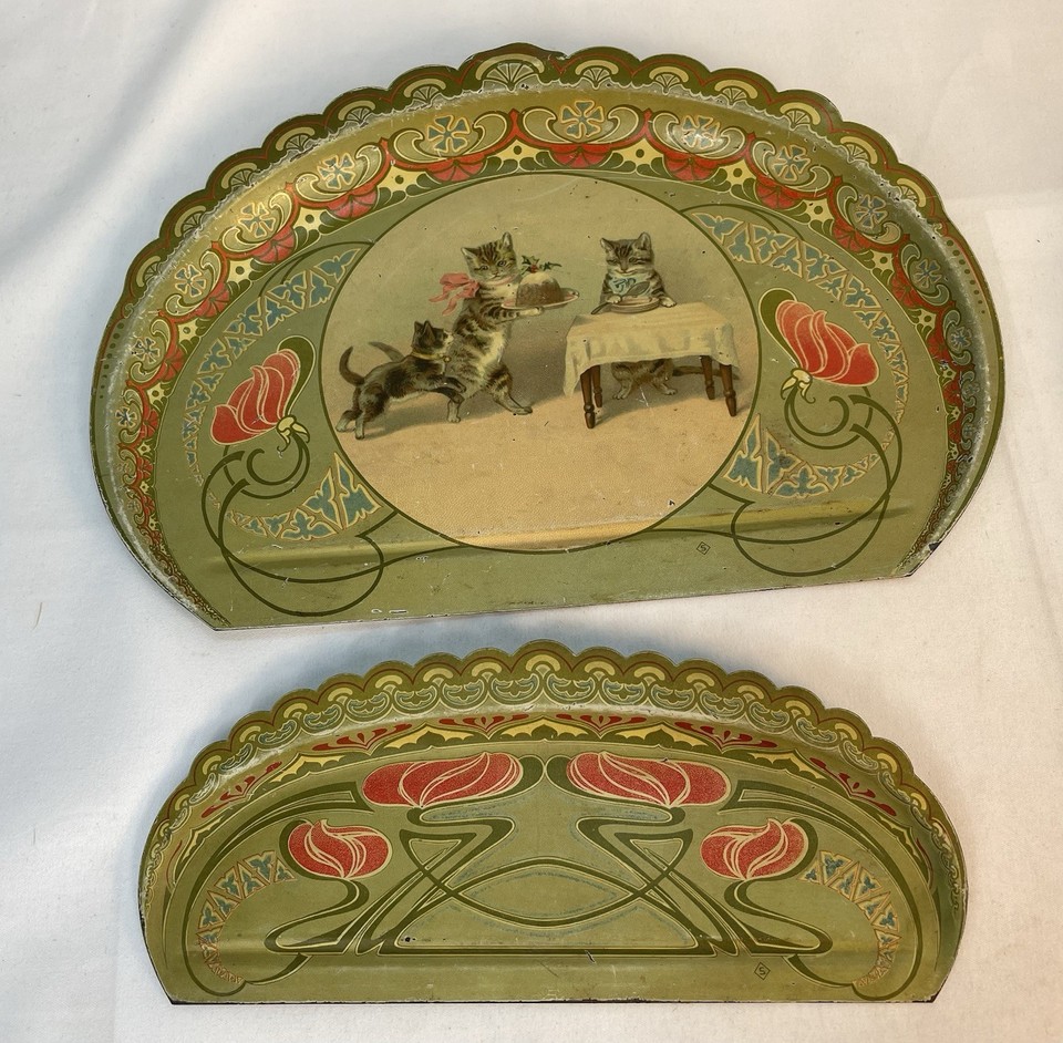 Antique H Maguire Cats Tin Lithograph Crumb Tray & Scraper Christmas ...