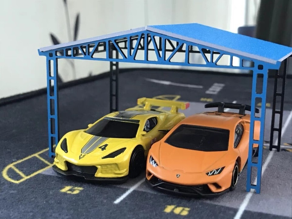 Diorama 1/64 Car Garage Model City Street Carport Railway Scene ...