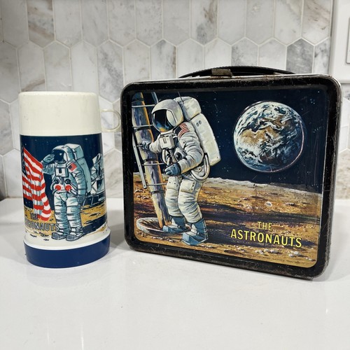 RARE! 1969 THE ASTRONAUTS LUNCH BOX AND THERMOS BY ALADDIN MOON LANDING ...