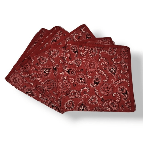 NEW Vintage Handmade 5 PC Red Paisley Handkerchief Cloth Dinner Napkins ...