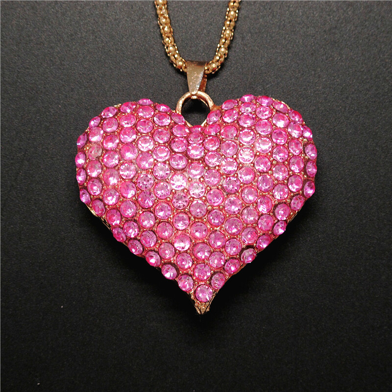 New Rhinestone Pink Shiny Heart Crystal Pendant Fashion Women Chain ...