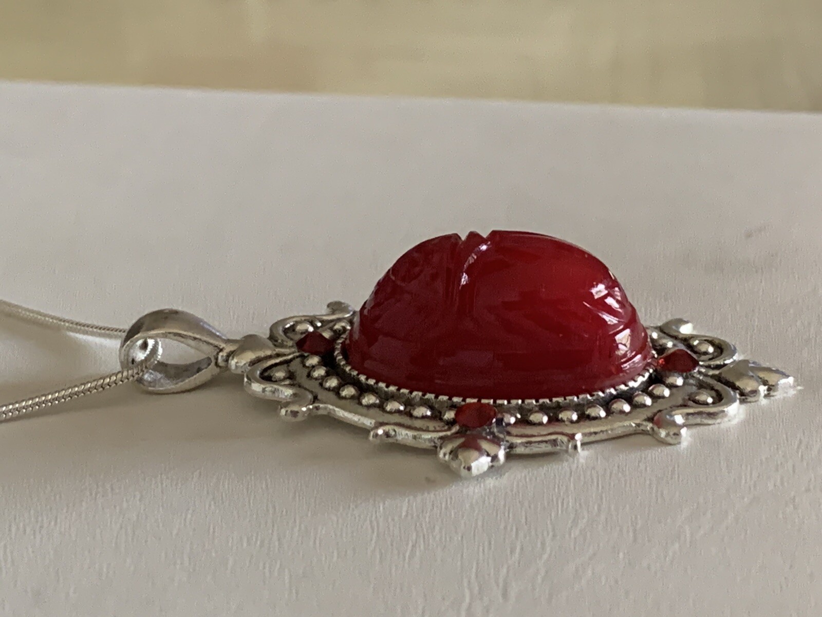 $10 OFF! VTG. GERMAN RUBY GLASS SCARAB EGYPT REVIVAL NECKLACE- /NEW 18 ...