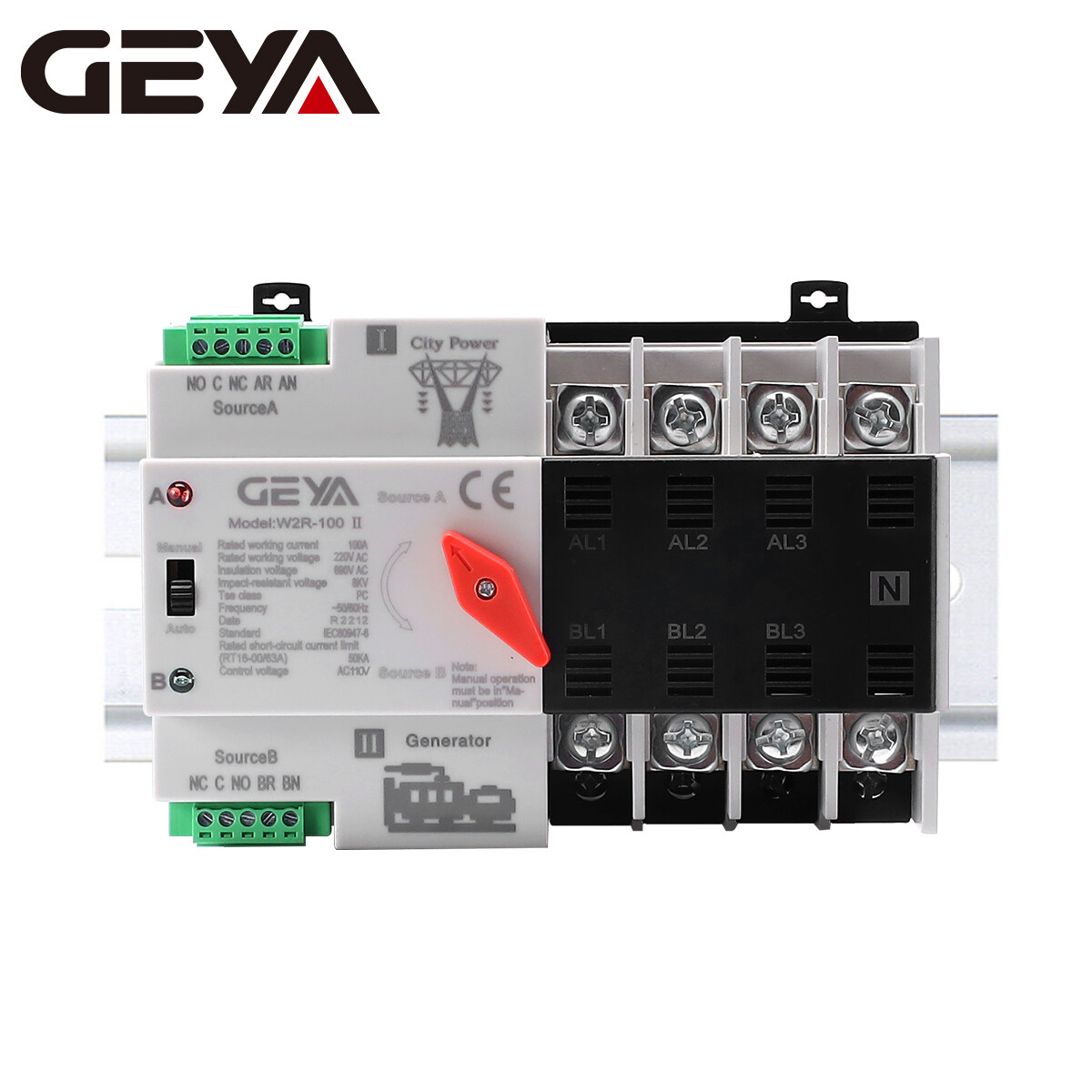 GEYA Automatic Transfer Switch 4P 100A 110V Grid to AC generator Dual ...