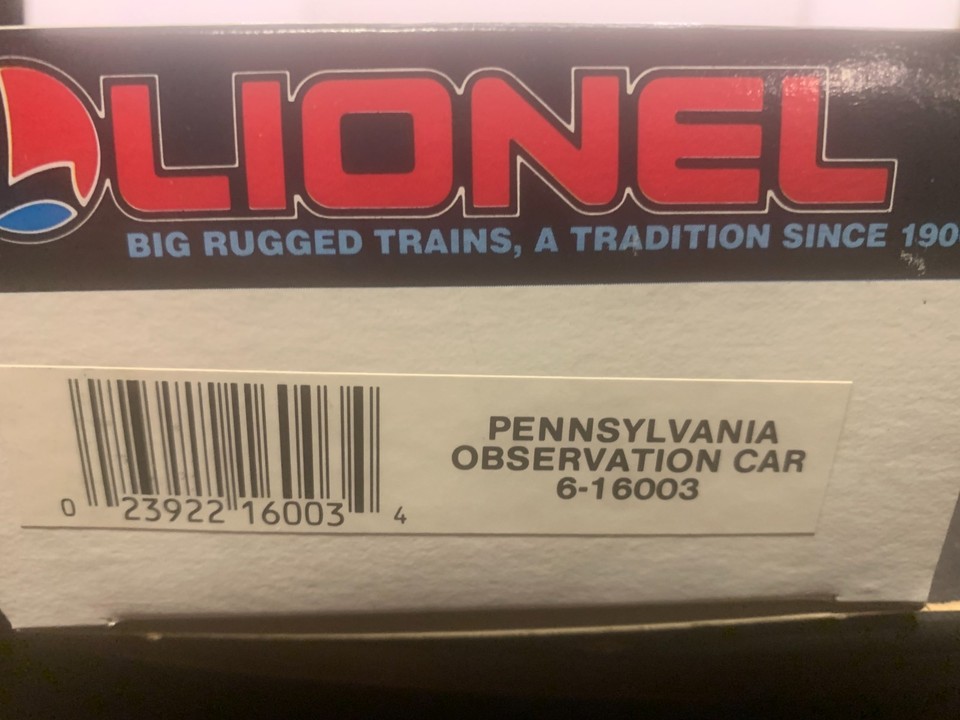 Lionel O 6-16003 Pennsylvania PRR Observation Passenger Train Car NIB ...