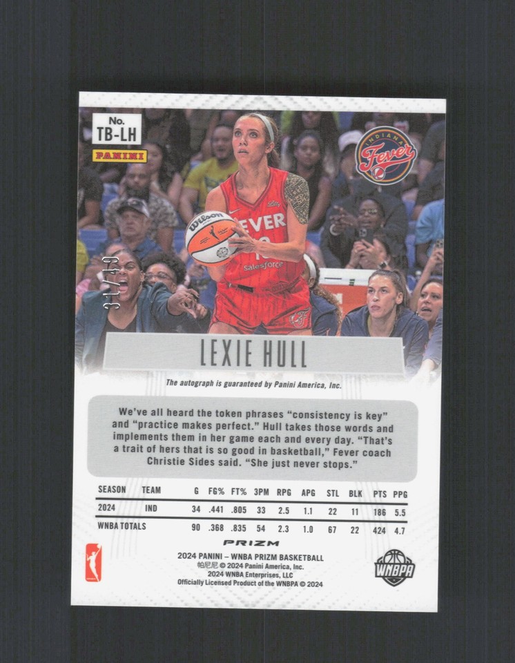 2024 Prizm WNBA #TB-LH Lexie Hull Throwback Signatures Purple /49 AUTO ...