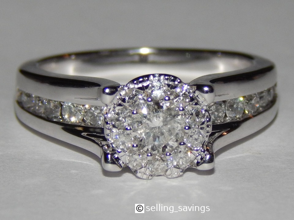 14K WHITE GOLD EFFY DIAMOND BOUQUET HIGH SETTING RING " GRAND SPARKLE ...