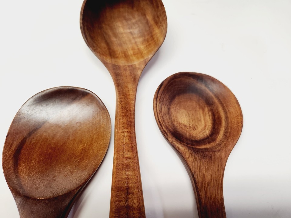 Set 3 Teak Wooden Serving Spoons Utensils Tableware Varied Sizes Incl. Ladle | eBay
