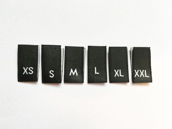 Black Size Tabs Labels XS,S,M,L,XL,XXL,XXXL Woven Clothing Garment Size ...
