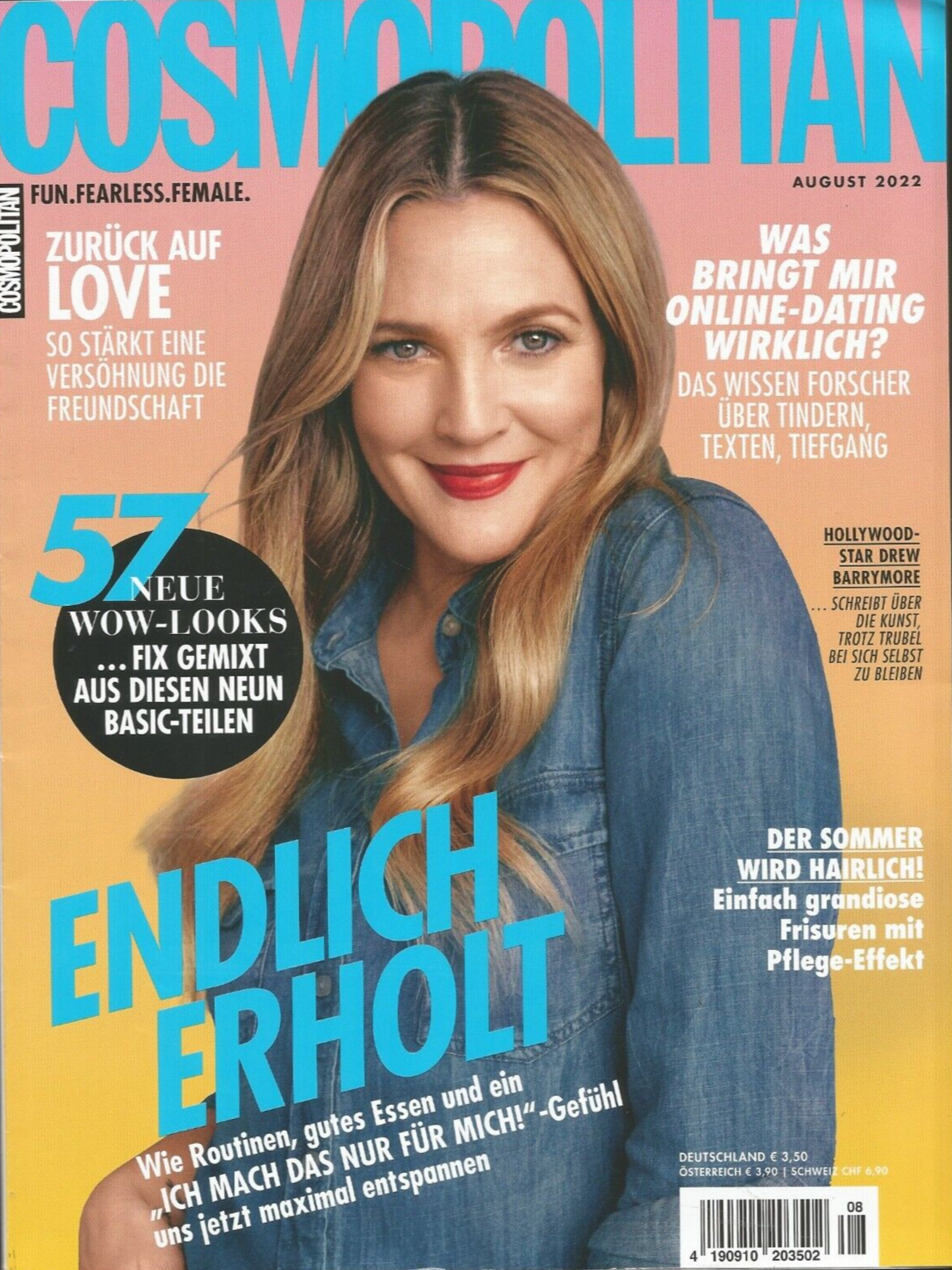 Cosmopolitan, August 2022, Drew Barrymore | eBay