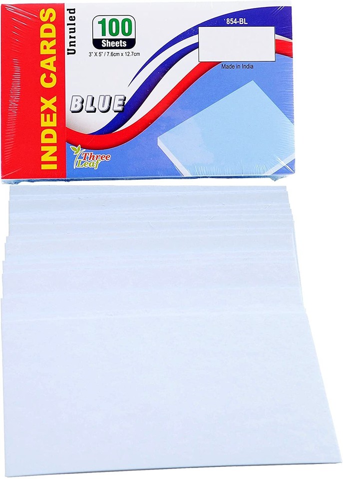 2-Pack Blue Index Card 3" x 5" 100 count Unruled Note Cards per pack | eBay