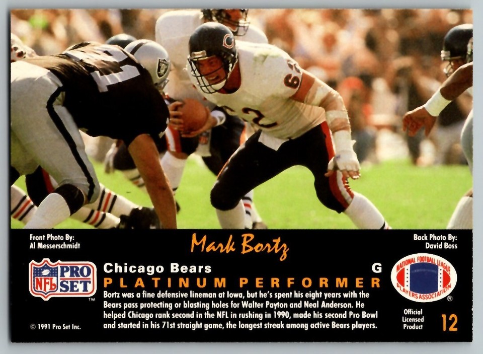1991 PRO SET PLATINUM MARK BORTZ CHICAGO BEARS #12 | eBay