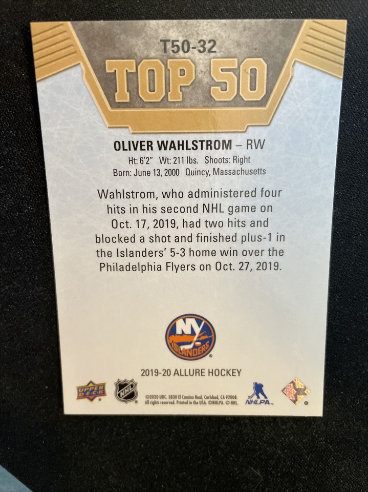 19-20 UD Allure Hockey Rookie Top 50 T50-32 Oliver Wahlstrom | eBay